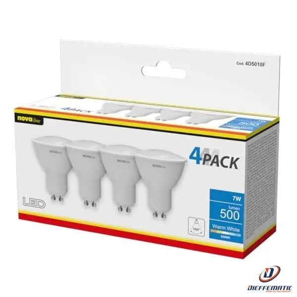4 spot led 7w - gu10 - 500 lm - 6500k - angolo 100° - quadripack box ...